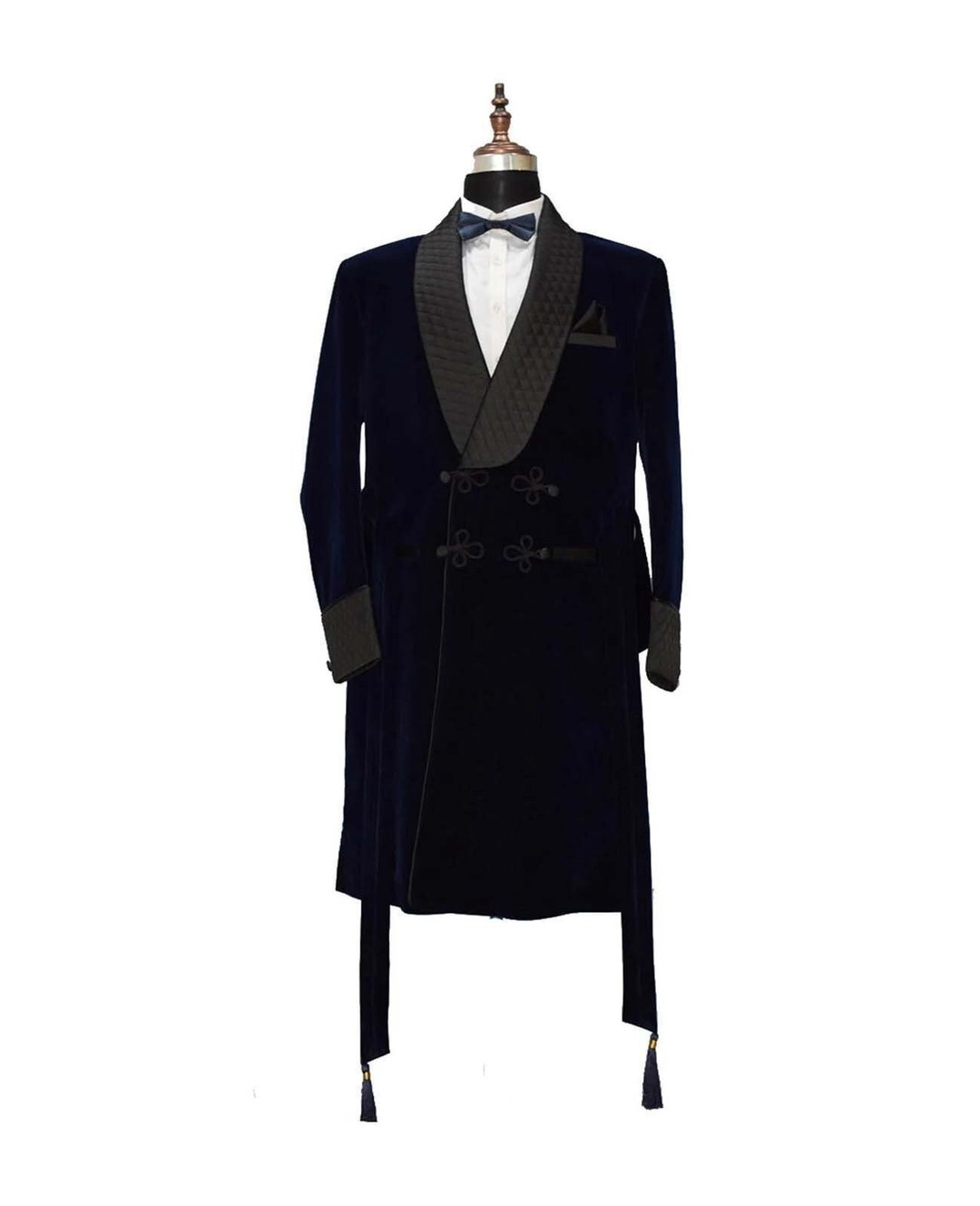 Mens Long Blue Velvet Smoking Jacket | Evening Smoking Robe | Dinner ...