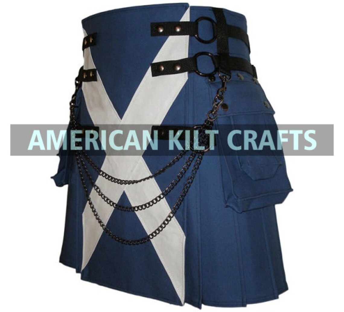 Custom Made Mens Scotland Flag Hybrid Utility Kilt - Scottish Patriotic ...