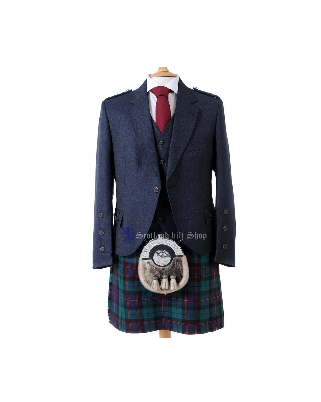 Handmade Blue Argyle Kilt Jacket With Waistcoat - Blue Melton Wool ...