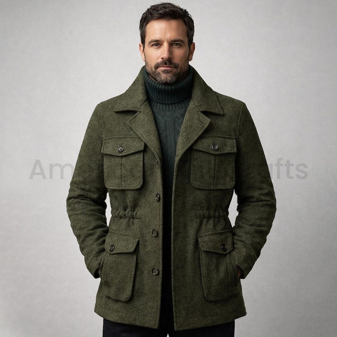 Men’s Wool Field Jacket, Classic Winter Utility Coat for Men, Military ...