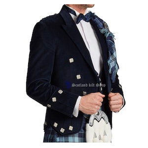 Mens Navy Blue Velvet Regulation Doublet Kilt Jacket With Vest ...