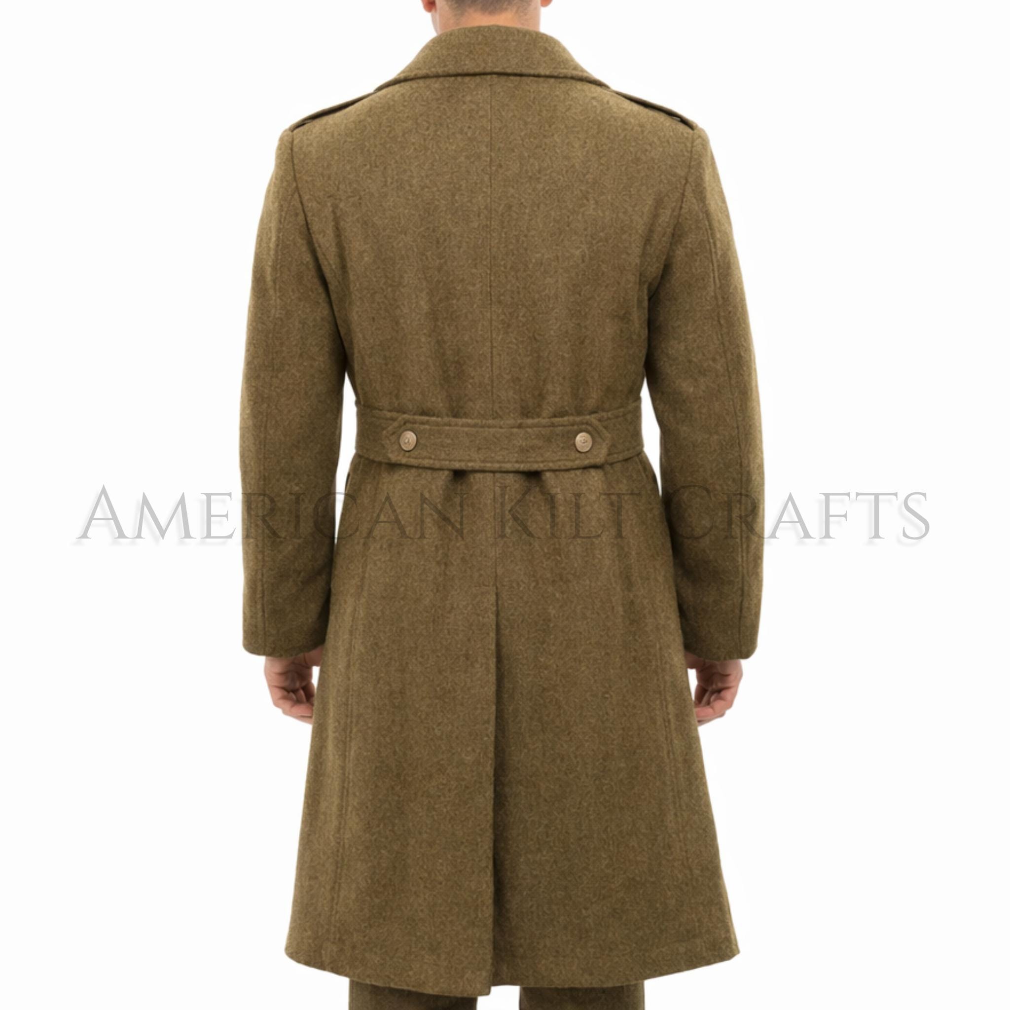 WW2 US Army Wool Overcoat Men Military Long Trench Coat Olive Drab ...