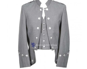 Grey Scottish Sheriffmuir Doublet Kilt Jacket With 5 Button Waistcoat ...