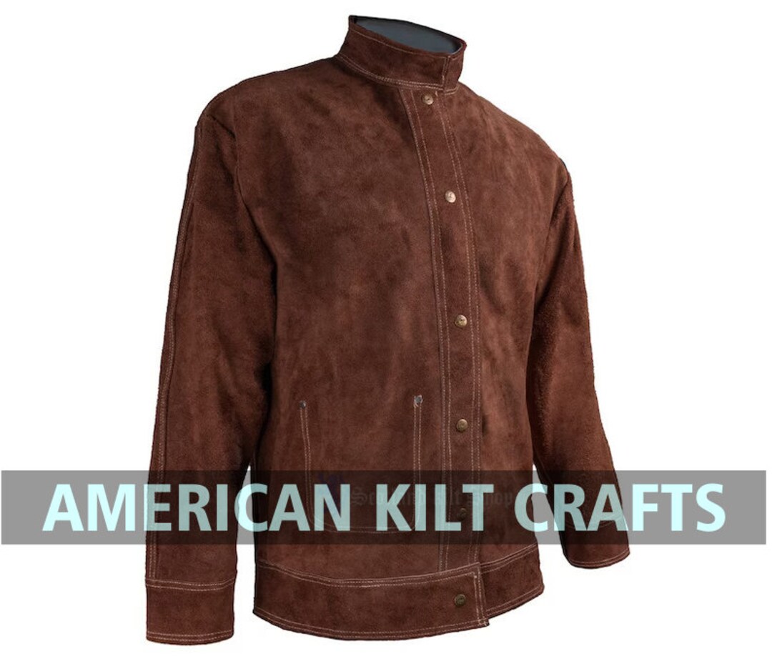 Leather Welding Jacket - Cow Suede Welders Worker Jacket - Split Safety ...