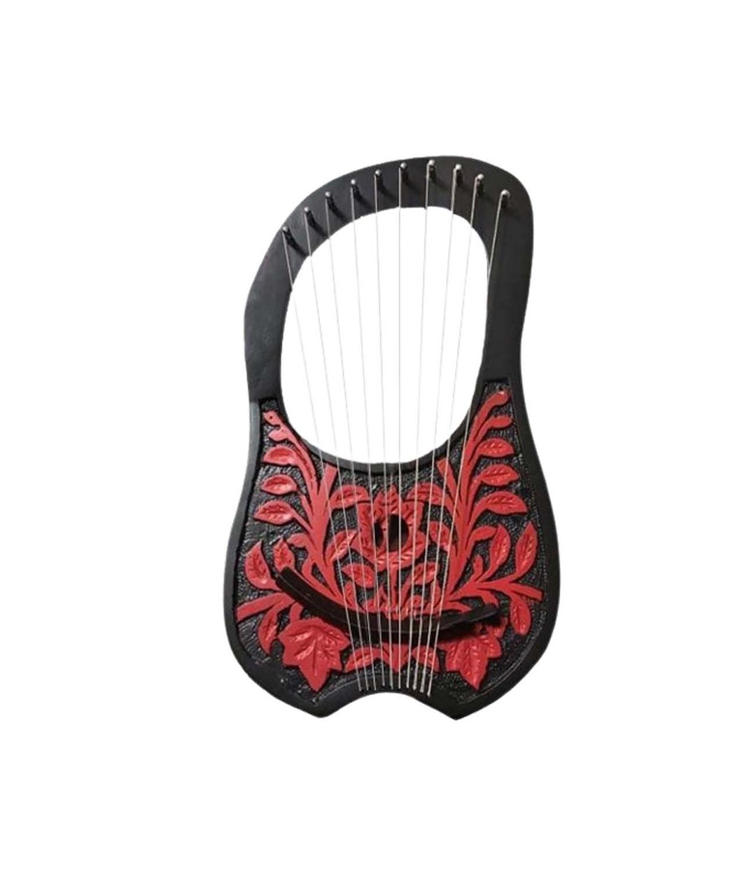 Handmade Sheesham Lyre Harp 10 Metal String | Red Flower Design Lyre ...