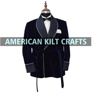 Mens Blue Velvet Smoking Jacket | Evening Smoking Robe | Dinner Party ...
