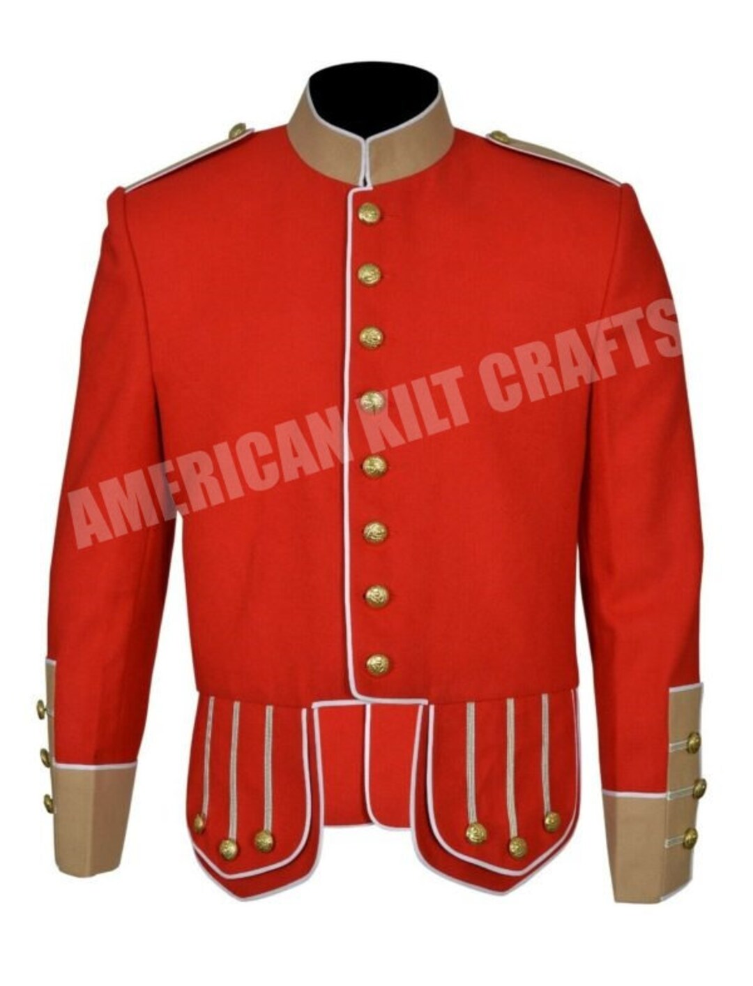 Handmade Scottish Red Military Piper Drummer Doublet Jacket - Mens Red ...