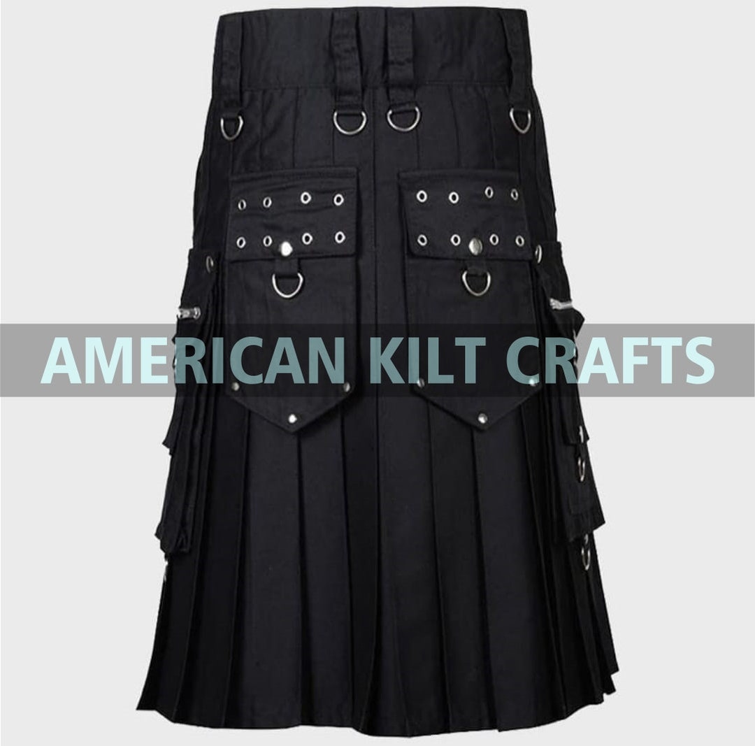 Custom Made Black Long Gothic Kilt Men's Gothic Steampunk Fashion ...