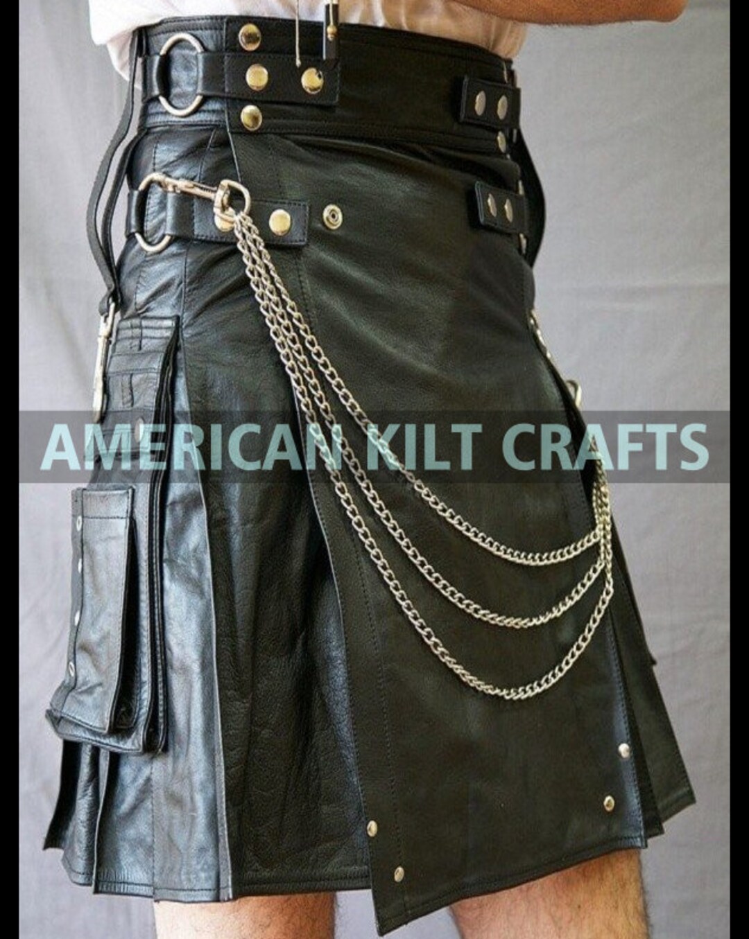 Handmade Mens Black Gothic Leather Kilt | Scottish Wedding Leather Kilt ...