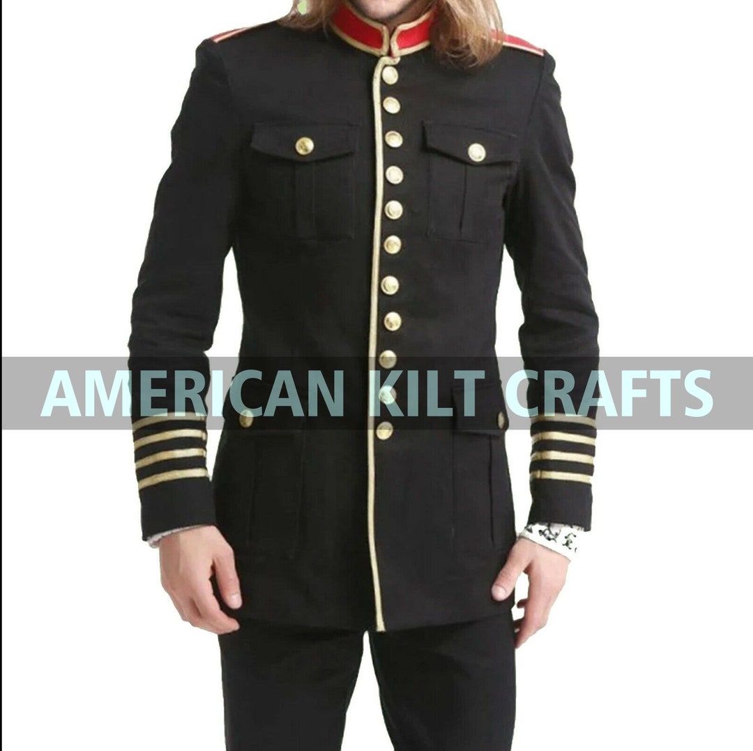 Men Black Steampunk Military Officers Hussar Commander Jacket | Fashion ...