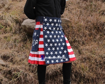Men's USA Flag Hybrid Utility Kilt Patriotic Kilts Scottish Wedding ...