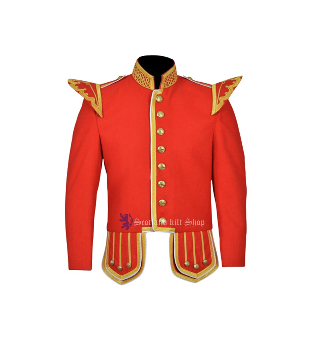 Handmade Scottish Red Military Piper Drummer Doublet Jacket - Mens Red ...