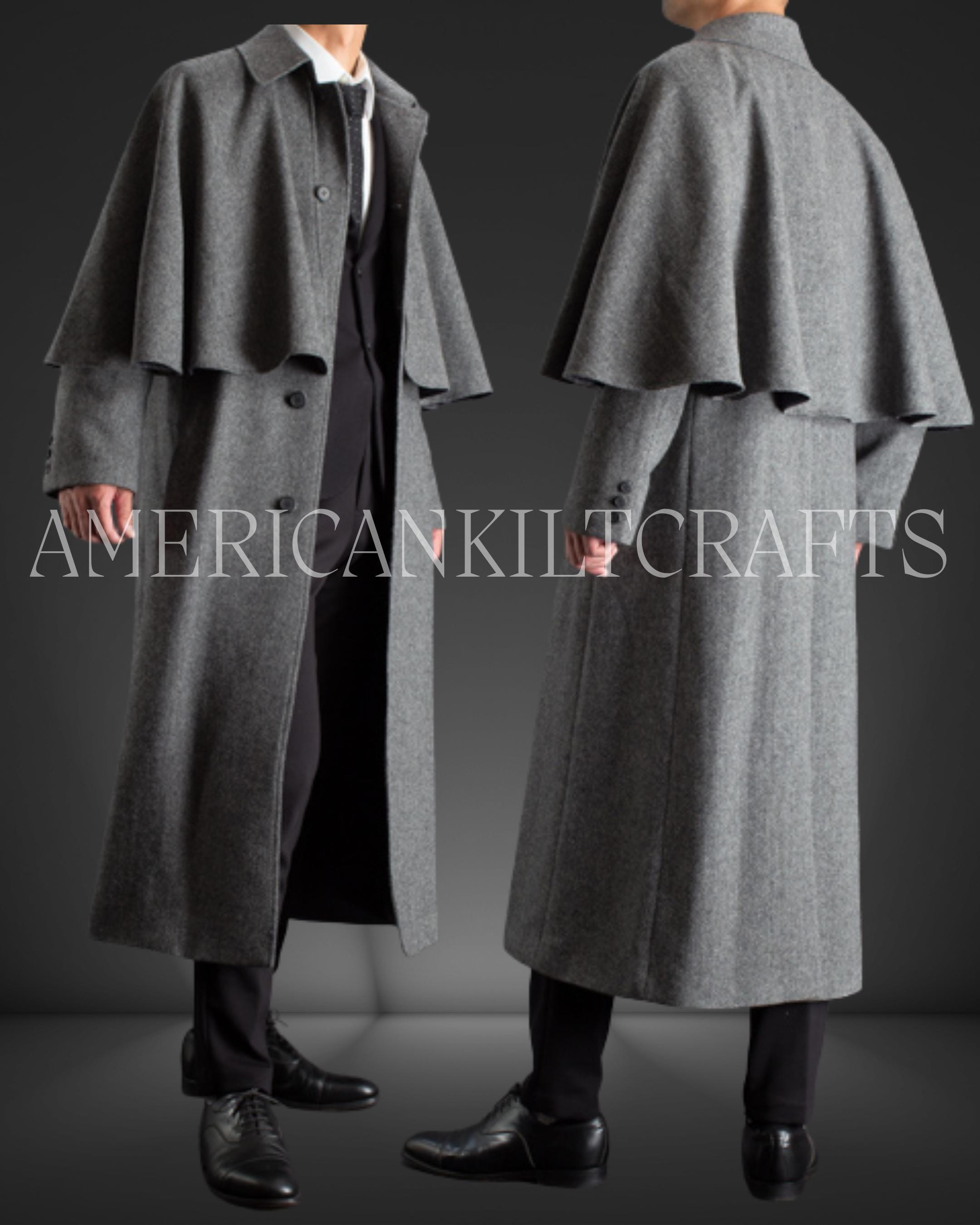 Grey Inverness Cape Coat – Victorian Cloak Overcoat | Sherlock Holmes ...