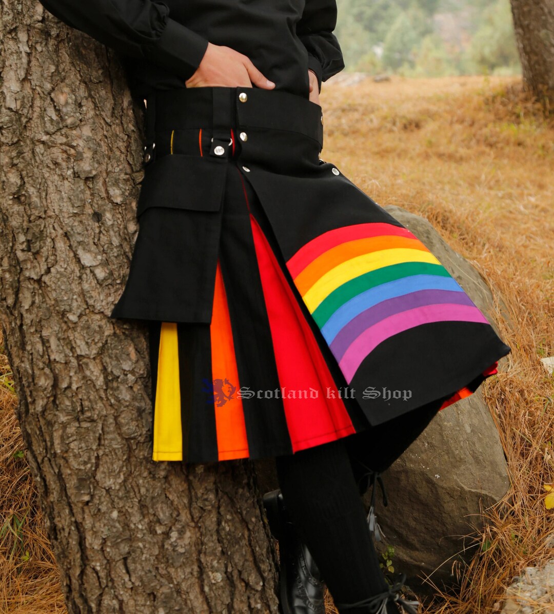 Custom Made LGBT Gay Pride March Hybrid Utility Rainbow Kilt for Mens ...
