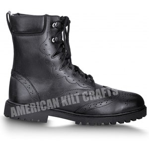 Handmade Scottish Black Real Leather Kilt Boots Ghillie Brogue Kilts ...