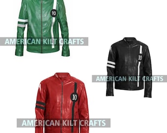 Handmade Ben Ten Red Leather Jacket, Ben 10 Tennyson Alien Swarm ...