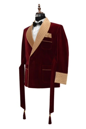 Mens Burgundy Velvet Smoking Jacket Evening Smoking Robe - Etsy