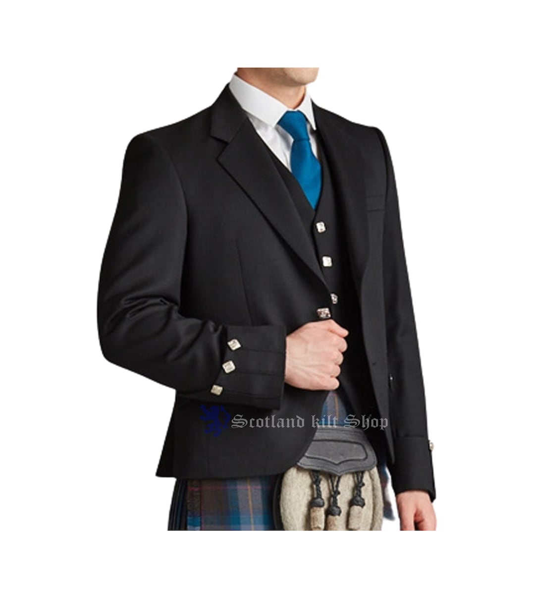 Custom Made Men's Black Scottish Argyle Kilt Jacket With Vest ...