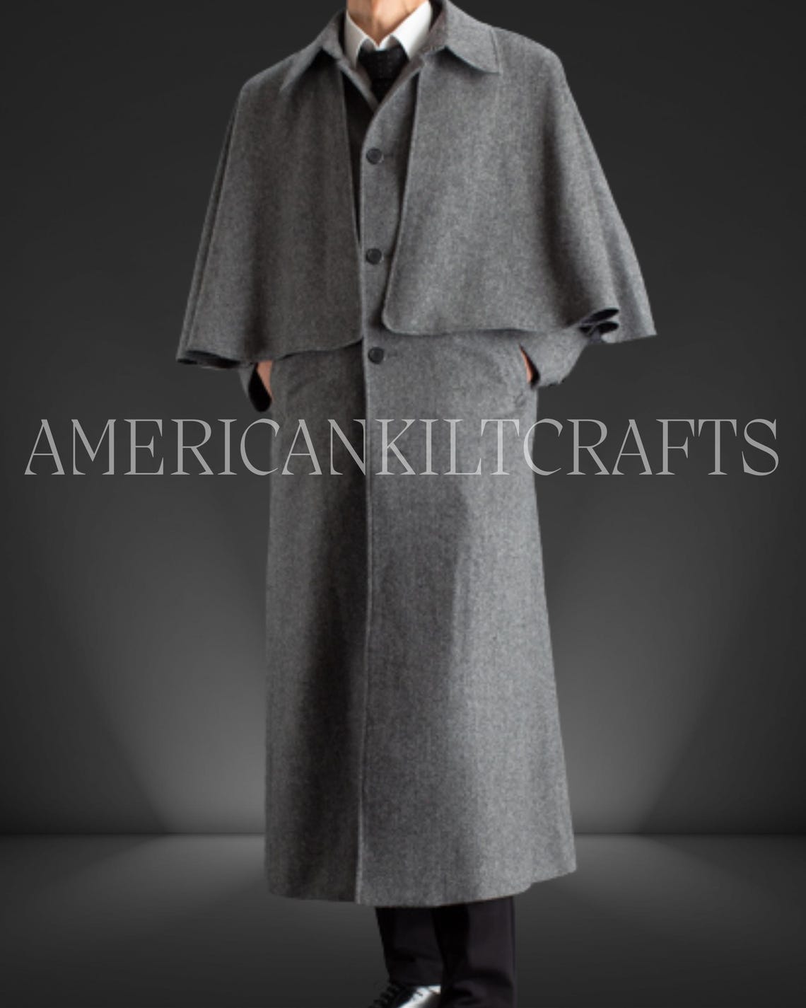 Grey Inverness Cape Coat – Victorian Cloak Overcoat | Sherlock Holmes ...