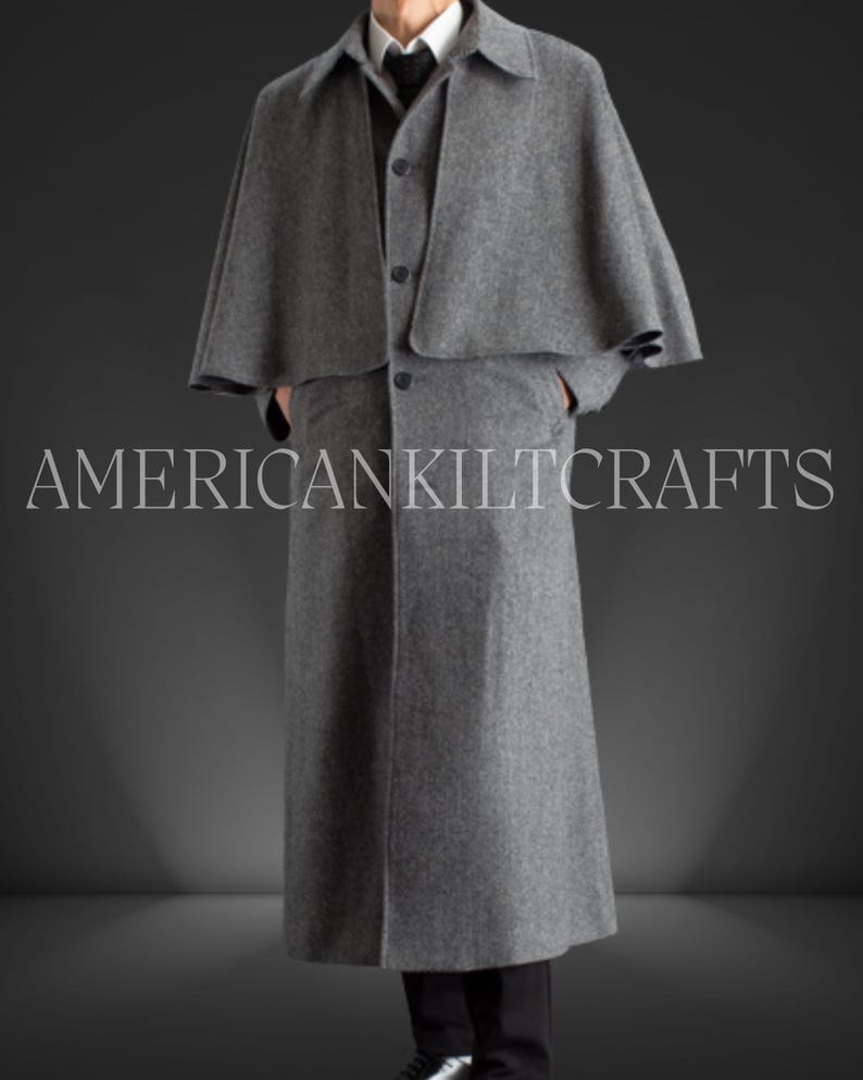 Grey Inverness Cape Coat – Victorian Cloak Overcoat | Sherlock Holmes ...