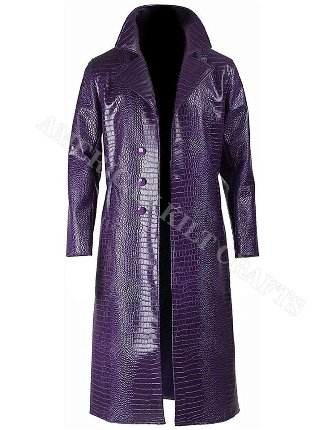 Jared Leto Joker Croco Pattern Purple Faux Leather Trench Coat – Men's Suicide Squad Cosplay ...