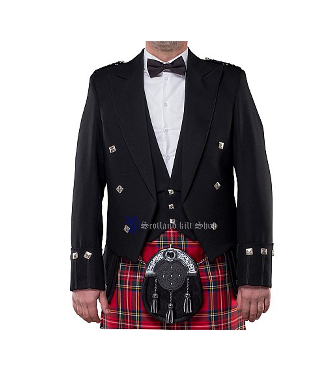 Mens Black Scottish Regulation Doublet Kilt Jacket With Vest Highland ...
