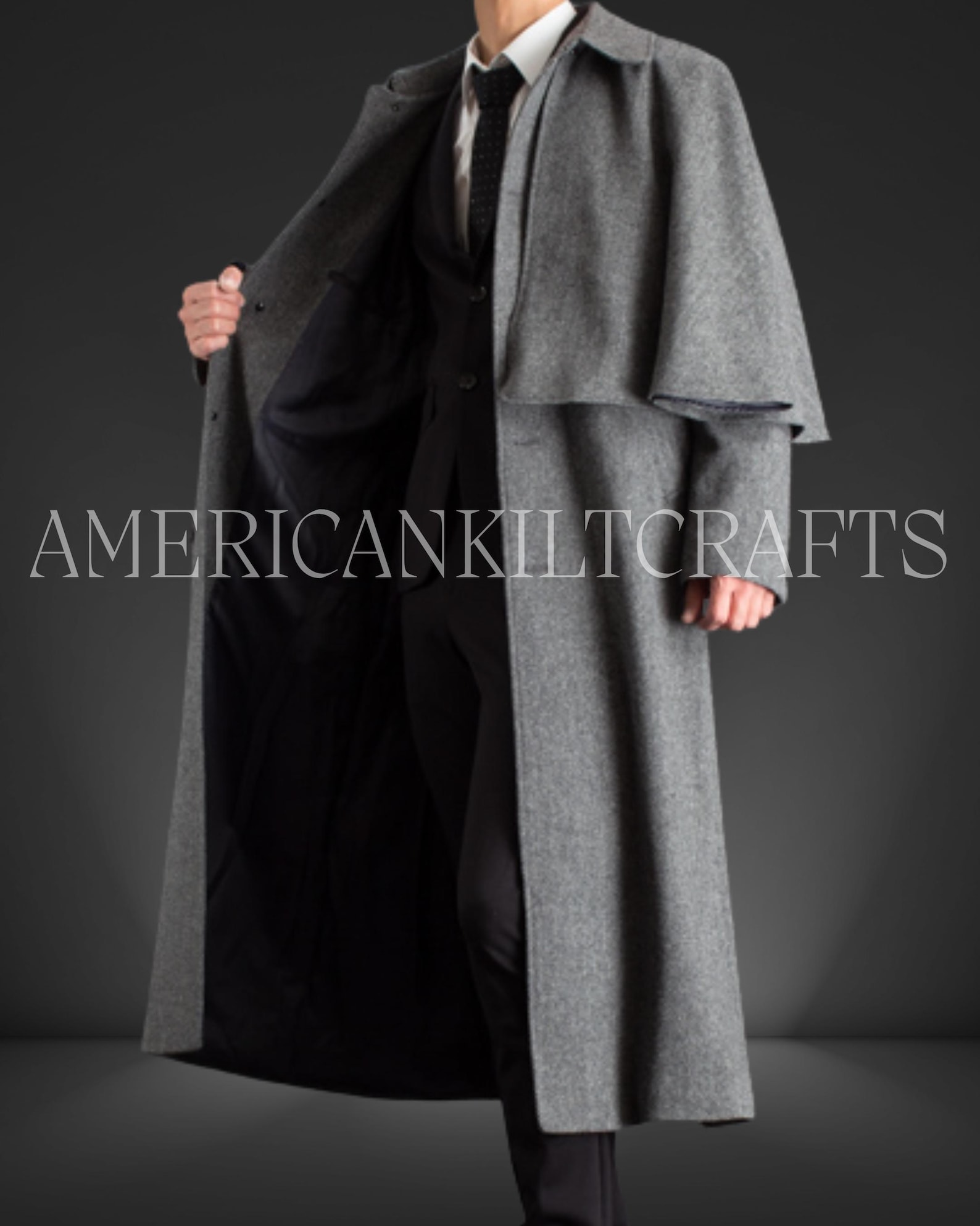 Grey Inverness Cape Coat – Victorian Cloak Overcoat | Sherlock Holmes ...