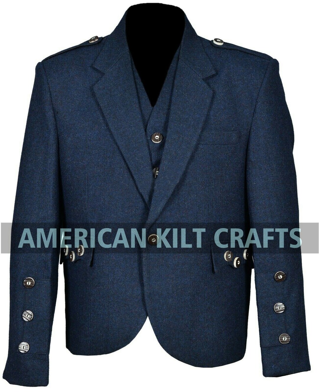 Handmade Blue Tweed Argyle Kilt Jacket With Waistcoat - Highland ...