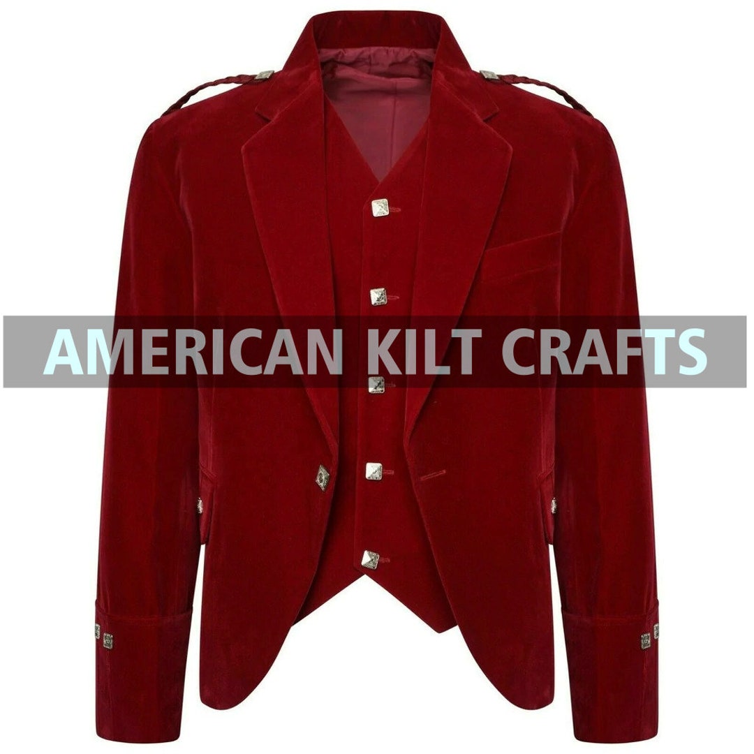 Handmade Scottish Red Wool Argyle Kilt Jacket for Mens | Highland ...
