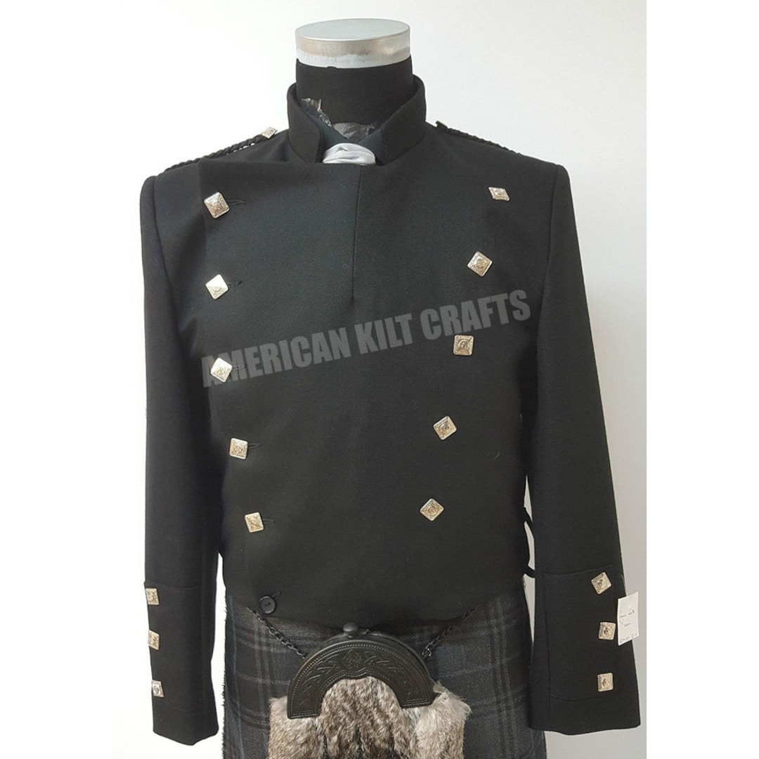 Handmade Scottish Black Montrose Doublet Kilt Jacket for Mens - Mens ...