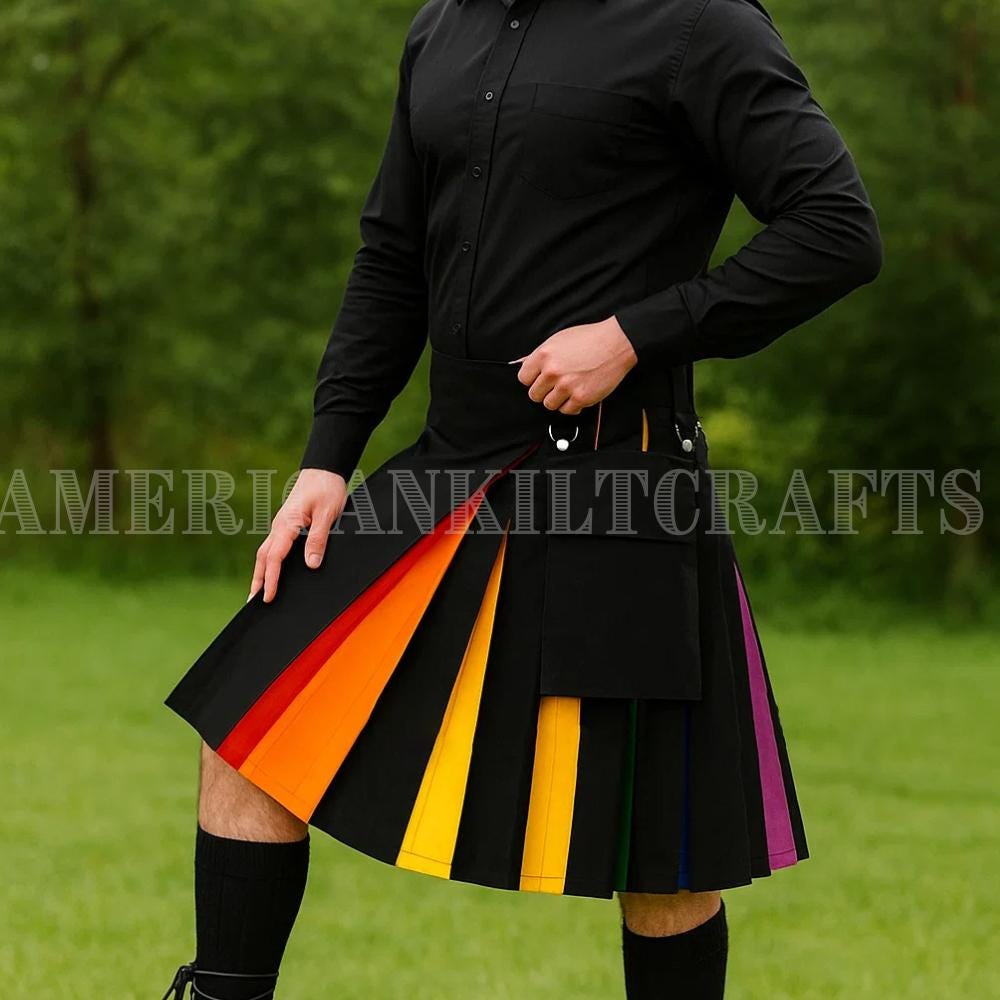 Custom Made LGBT Gay Pride March Hybrid Utility Rainbow Kilt for Mens ...