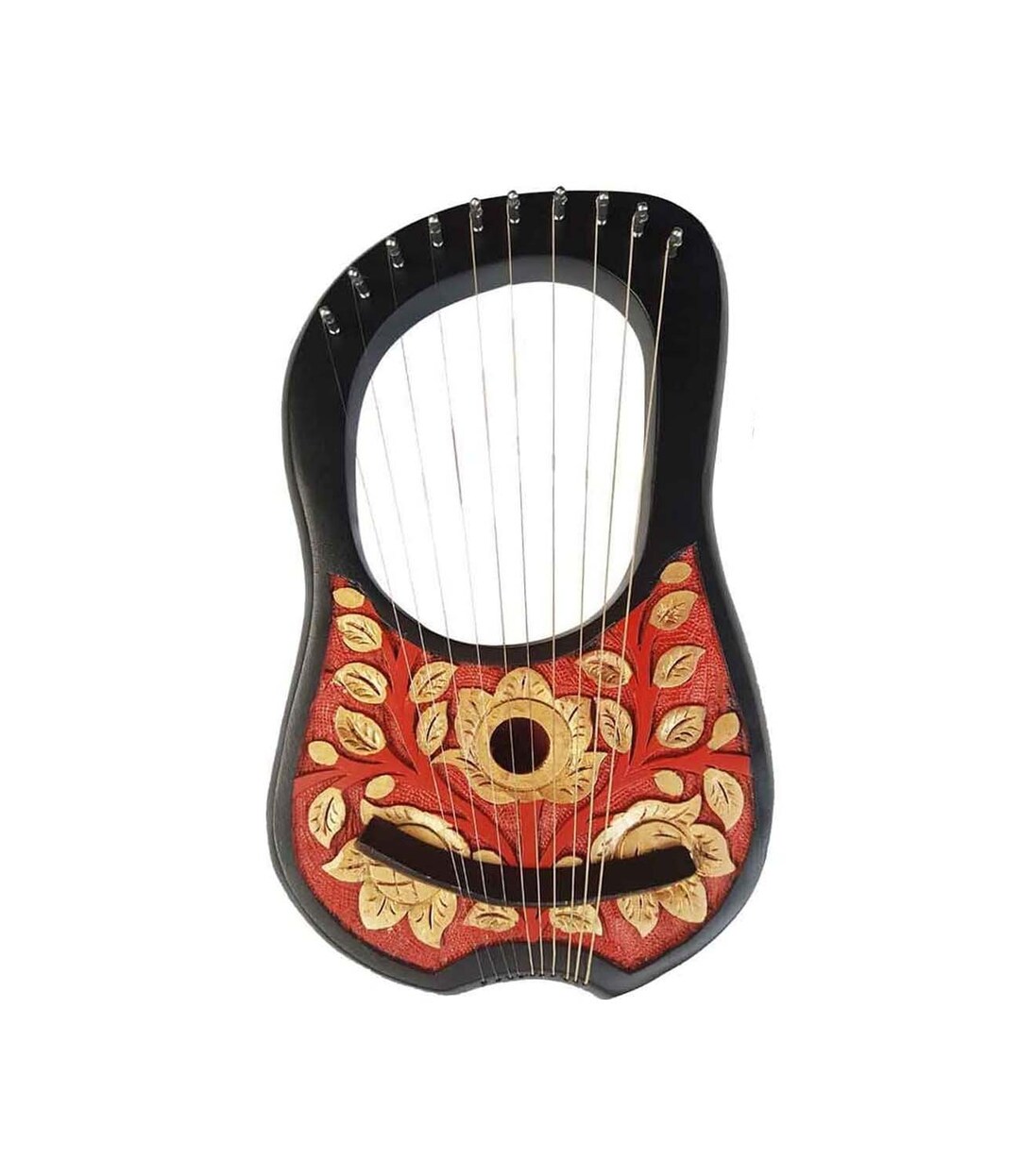 Handmade Sheesham Lyre Harp 10 Metal String | Orange Flower Design Lyre ...