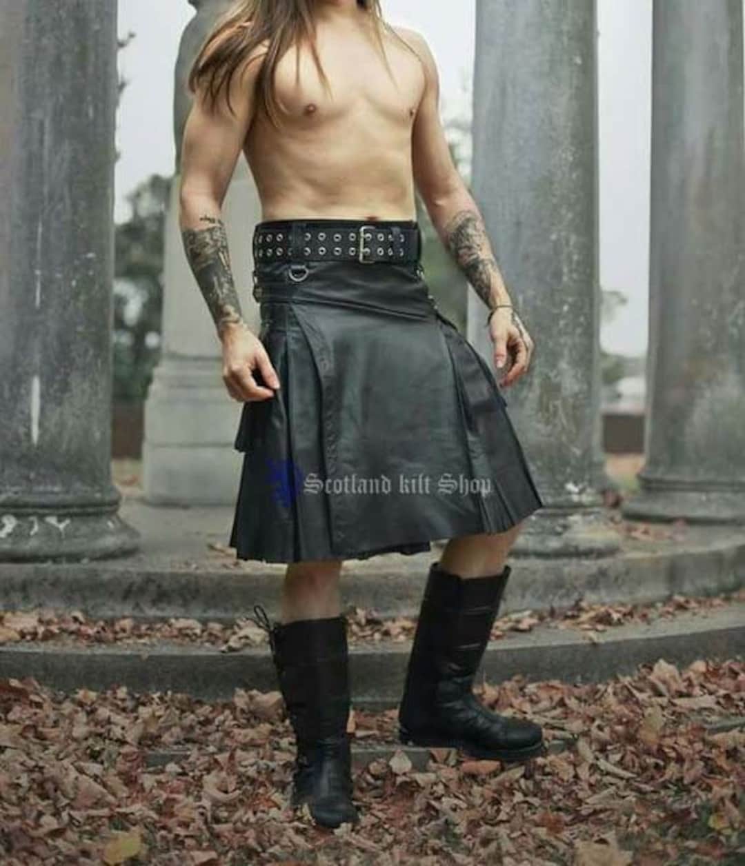 Mens Black Gothic Leather Hybrid Utility Kilt | Scottish Wedding ...