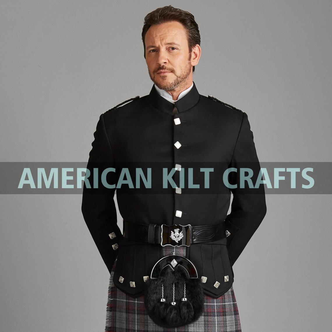 Scottish Black Kenmore Doublet Kilt Jacket for Mens | Military Piper ...