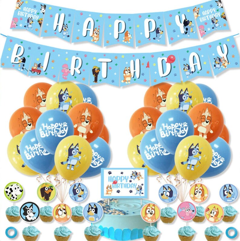 Tema Bluey Feliz cumpleaños niños banner globo fiesta conjunto ...