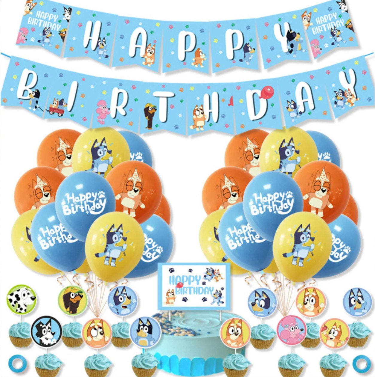 Tema Bluey Feliz cumpleaños niños banner globo fiesta conjunto ...