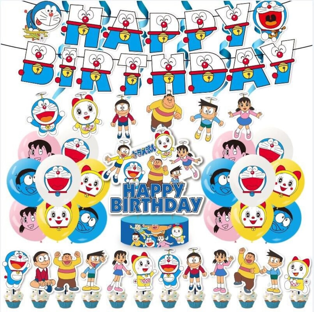 Doraemon feliz cumpleaños niños banner globo fiesta conjunto decoración ...