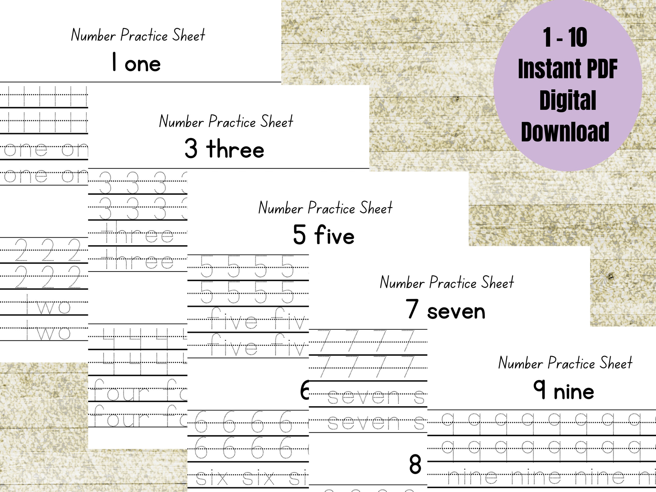 Number Practice Sheet, 1-10, Printable Number Practice Sheets, Instant ...
