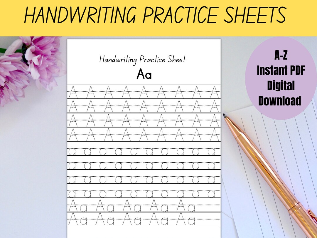 Handwriting Practice Sheet, A to Z, Printable Handwriting Practice ...