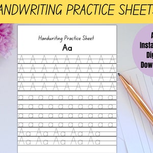 Handwriting Practice Sheet A to Z Printable Handwriting - Etsy