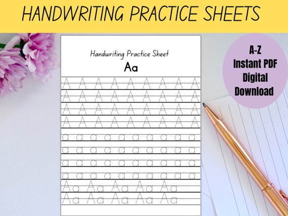 Handwriting Practice Sheet A to Z Printable Handwriting - Etsy