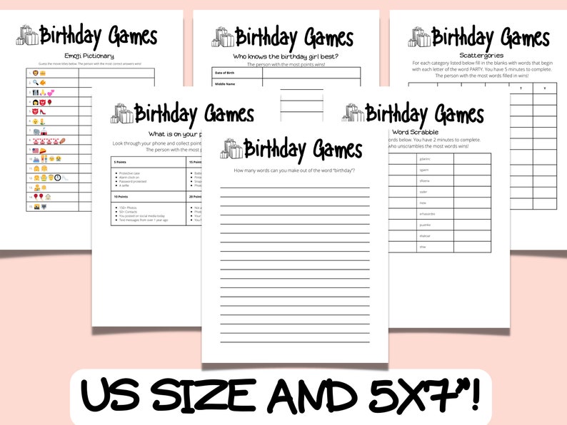 Birthday Party Games Bundle, Birthday Games Printable, Party Games ...