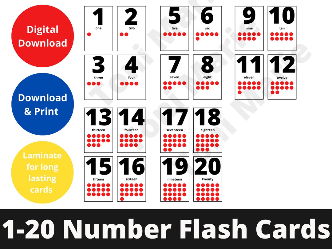 Number Flash Cards 1-20 | Digital Download | Printable | Kids Learning ...