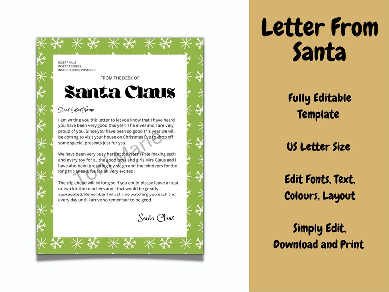 Editable Letter From Santa Santa Letter Santa Claus Letter - Etsy