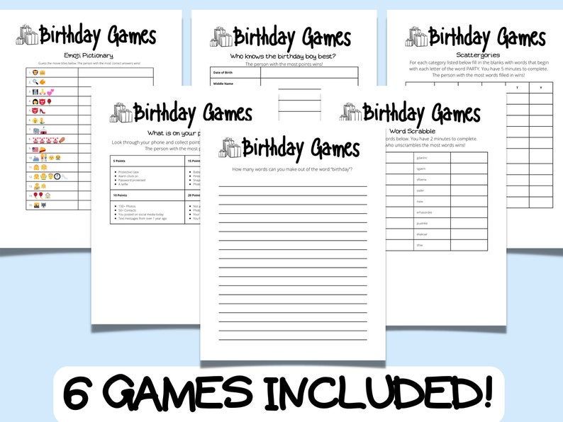 Birthday Party Games Bundle, Birthday Games Printable, Party Games ...
