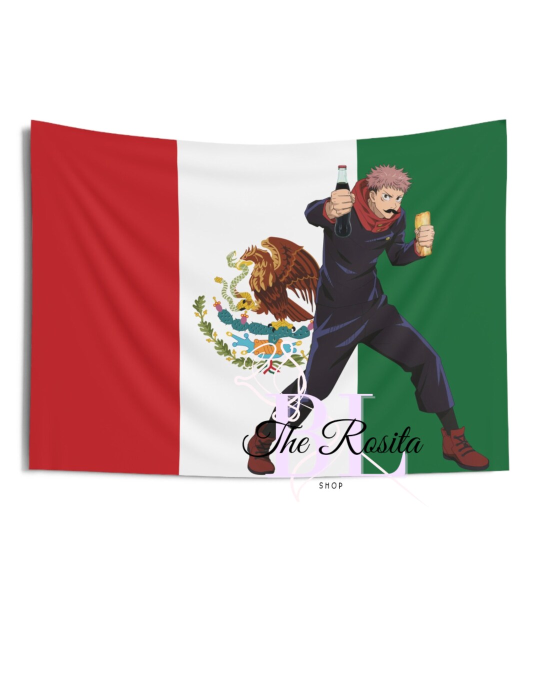 JJK Inspired Mexican Flag, Mexico, Yuji, Itadori, Anime, Wall Tapestry ...