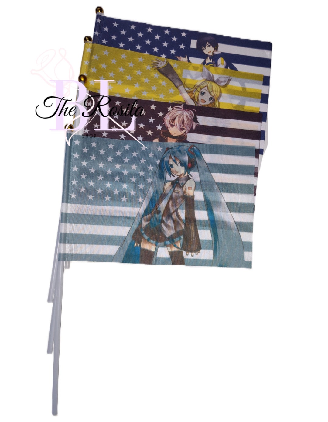 Custom Flags, Vocaloids, Miku, V Flower, Rin, Kaito, Small, Hand Size ...