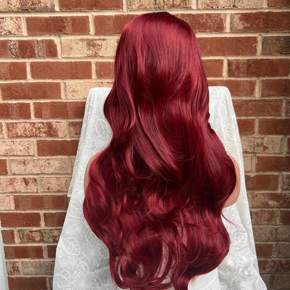 Long Burgundy Red Natural Wavy Small Front Lace Wig/ Medium Split Wig ...