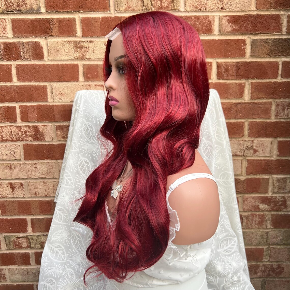 Long Burgundy Red Natural Wavy Small Front Lace Wig/ Medium Split Wig ...