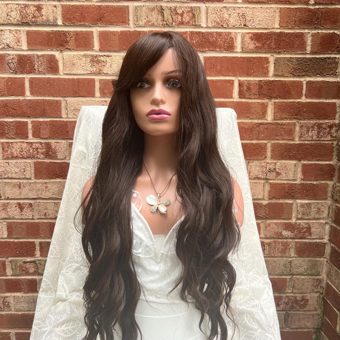30 Inches Dart Brown Middle Parting Natural Wavy Wigs/ Heat Resistant ...